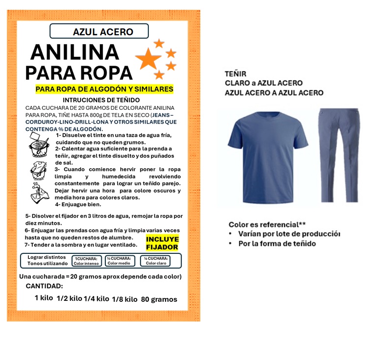 Anilina para Ropa color azul acero – Comercial Lennito