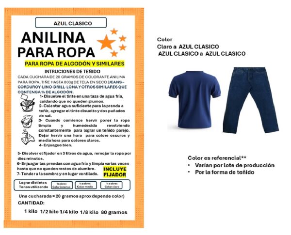 Anilina para Ropa color Azul Clásico – Comercial Lennito
