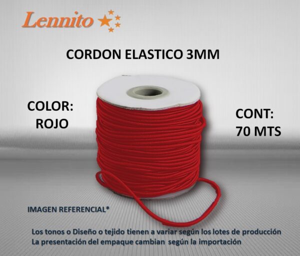 Cordón Elástico de 3mm Color Rojo x 70 MTS – Comercial Lennito