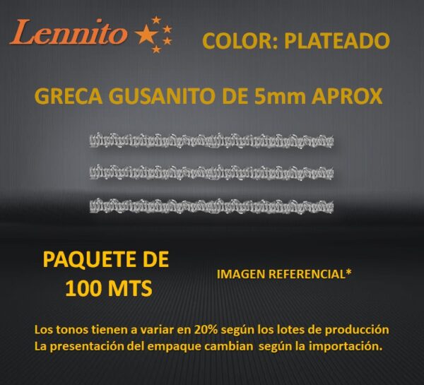 Greca Gusanito Plateado 5mm Paquete x 100 mts – Comercial Lennito