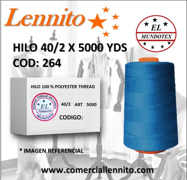 Caja de 12 unidades de hilo poliéster costura 40/2 x 5000 yds color calipso codigo 264 ...
