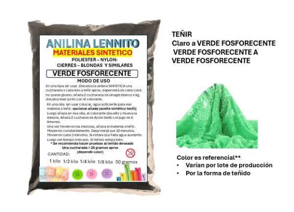 Anilina sintético color Verde Fosforescente – Comercial Lennito