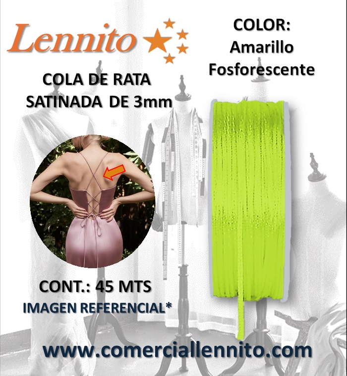 Cola de Rata Satinada de 3mm x 45 metros color Amarillo Fosforescente ...