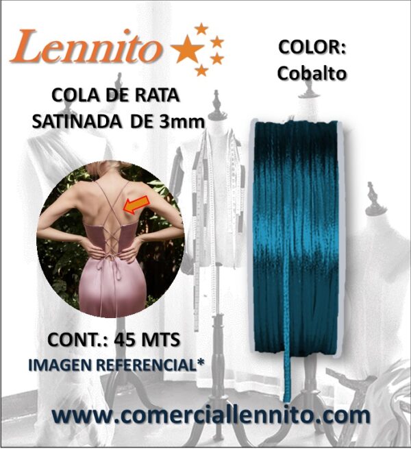 Cola de Rata Satinada de 3mm x 45 metros color Cobalto – Comercial Lennito