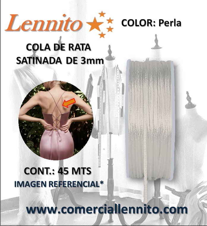 Cola de Rata Satinada de 3mm x 45 metros color Perla – Comercial Lennito
