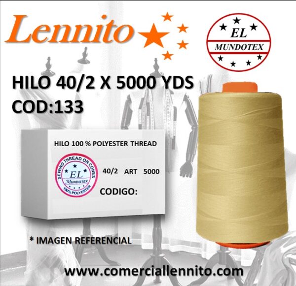 Caja de 12 unidades de hilo poliéster costura 40/2 x 5000 yds código 133 – Comercial Lennito