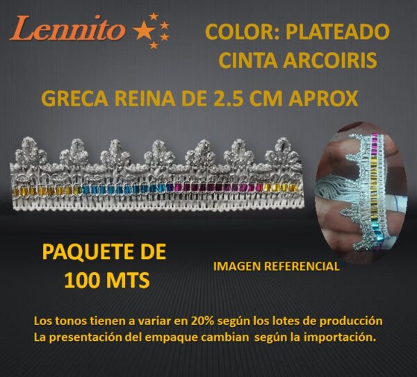 Greca Plateado Corona con cinta arcoíris paquete x 100 mts – Comercial ...
